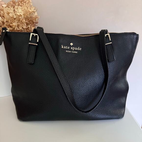 kate spade | Bags | Kate Spade Watson Black Pebbled Leather Zip Top ...